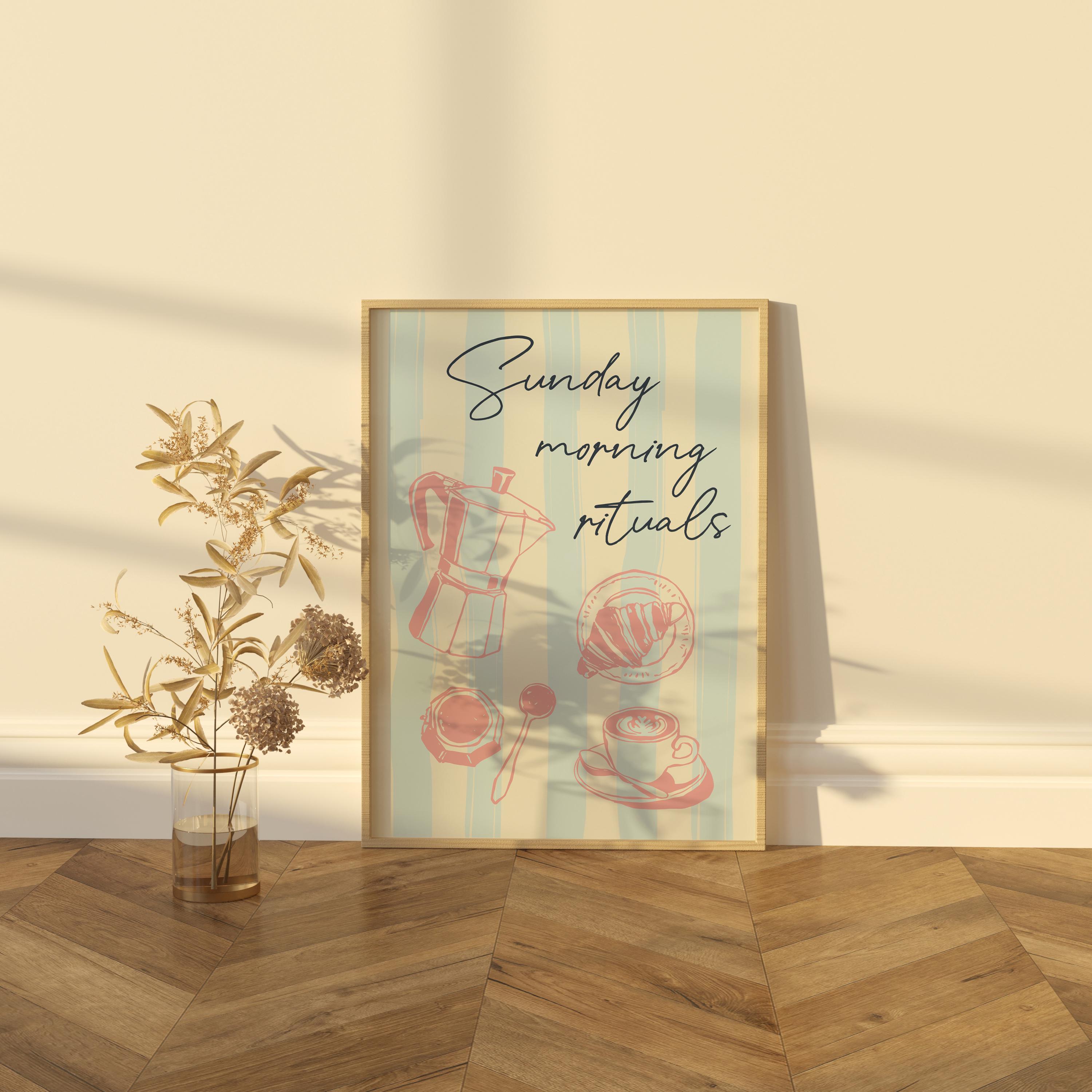 Sunday Morning Rituals Poster, Abstract Food Print, Croissant & Coffe ...