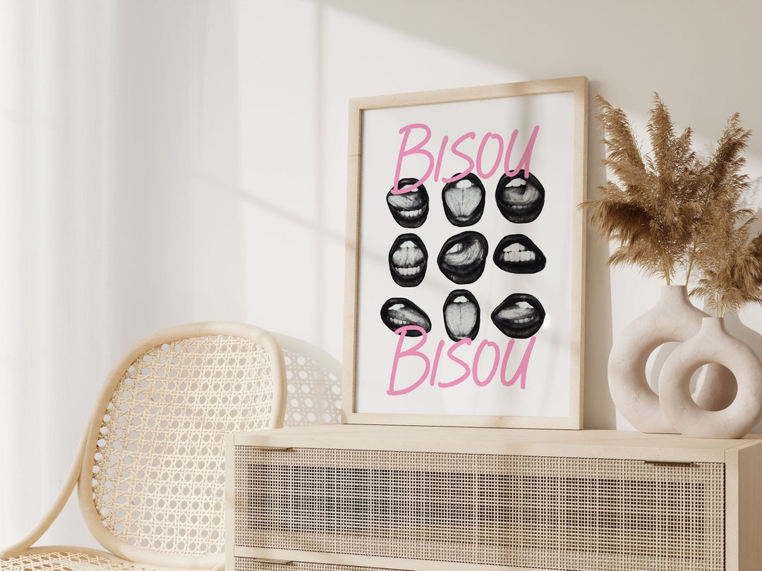 Bisou Bisou Print, Lips Poster, Preppy Room Decor, Funky Wall Art, Y2k Poster, Dorm Decor ...