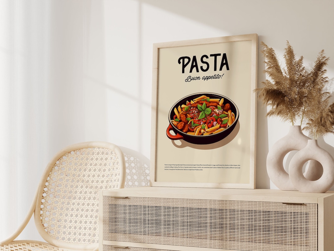 Pasta Poster, Kitchen Print, Food Print, Modern Kitchen Decor, Retro ...