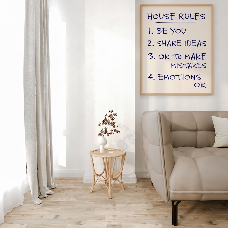 House Rules Poster, Preppy Minimalist Apartment Decor, Colorful Trendy ...