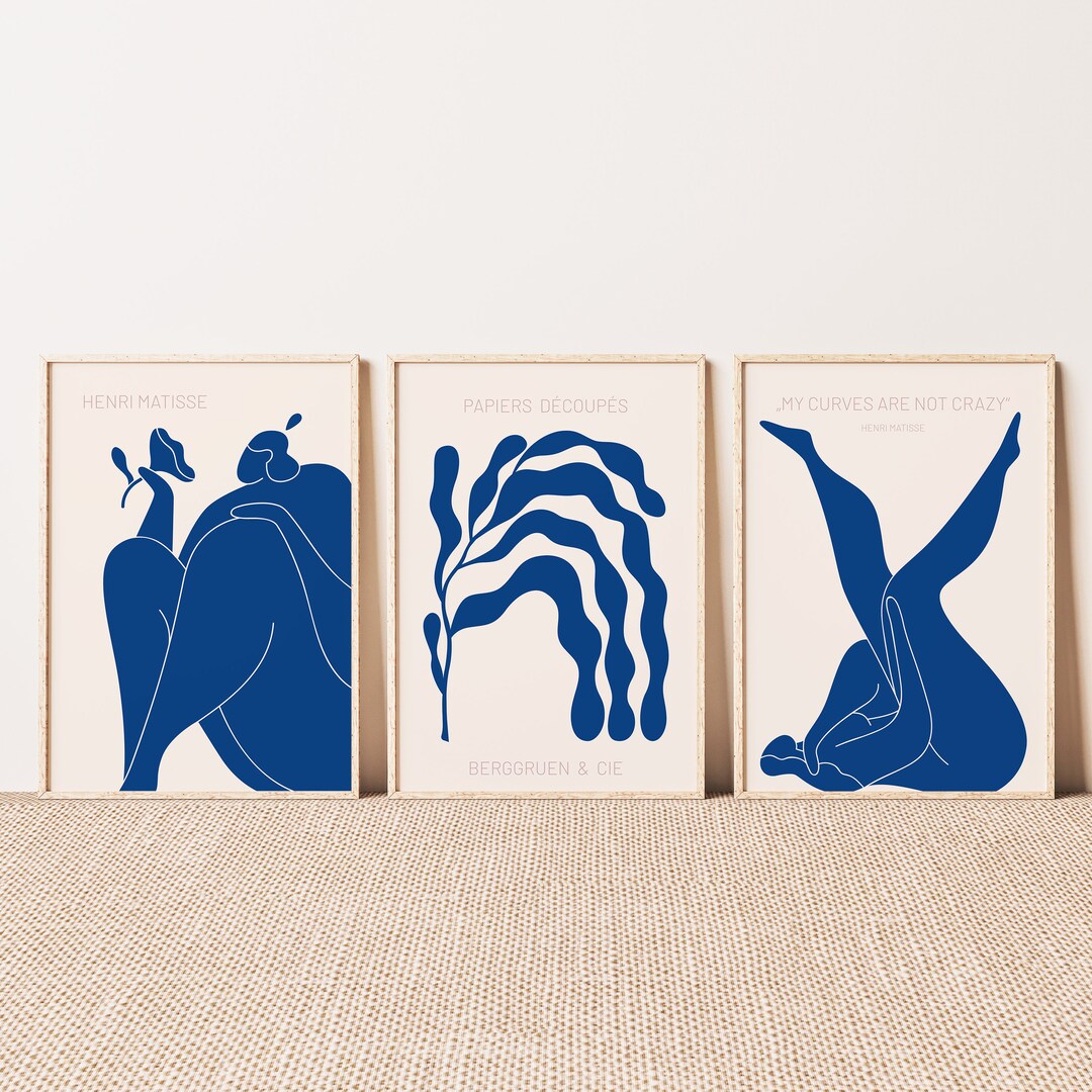 Blue Matisse Print Set Printable Wall Art Blue Print Set Gallery Wall Set of 3 Prints Preppy ...