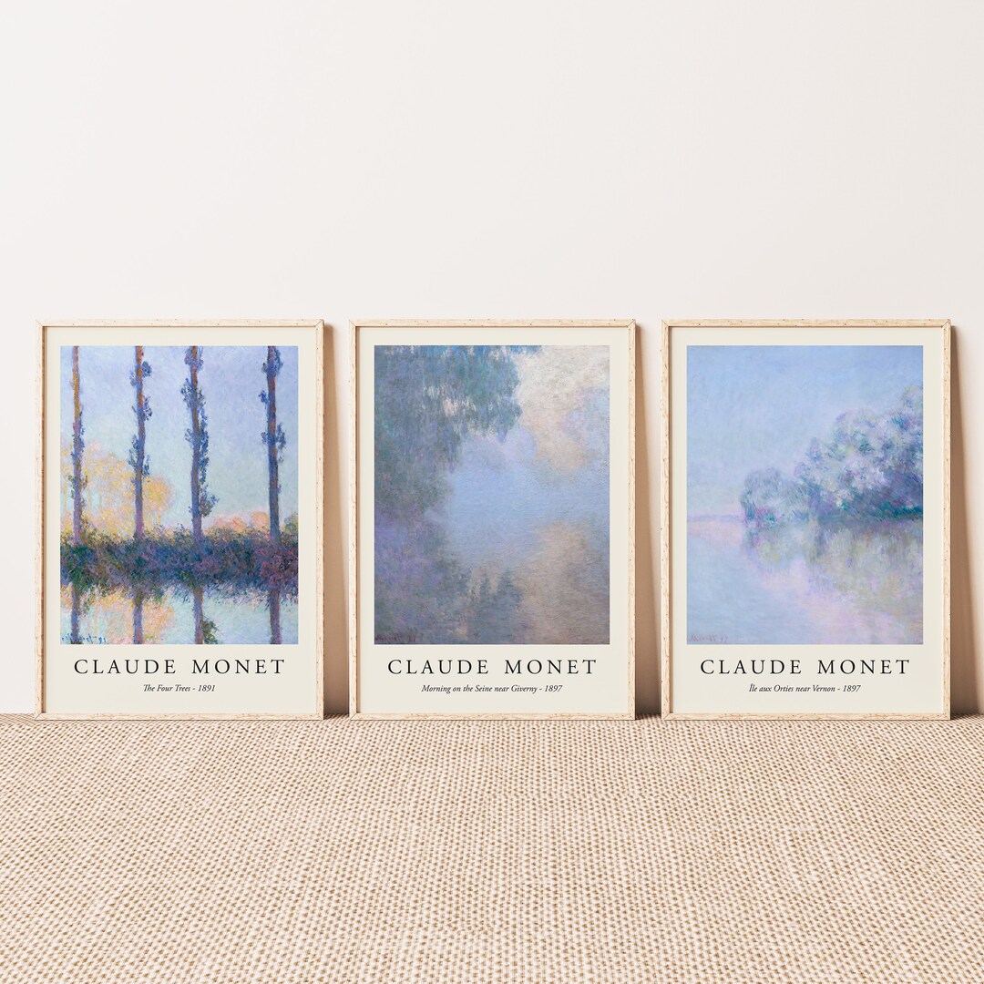 Sky Blue Claude Monet Set of 3, Monet Poster Set, Modern Wall Print ...