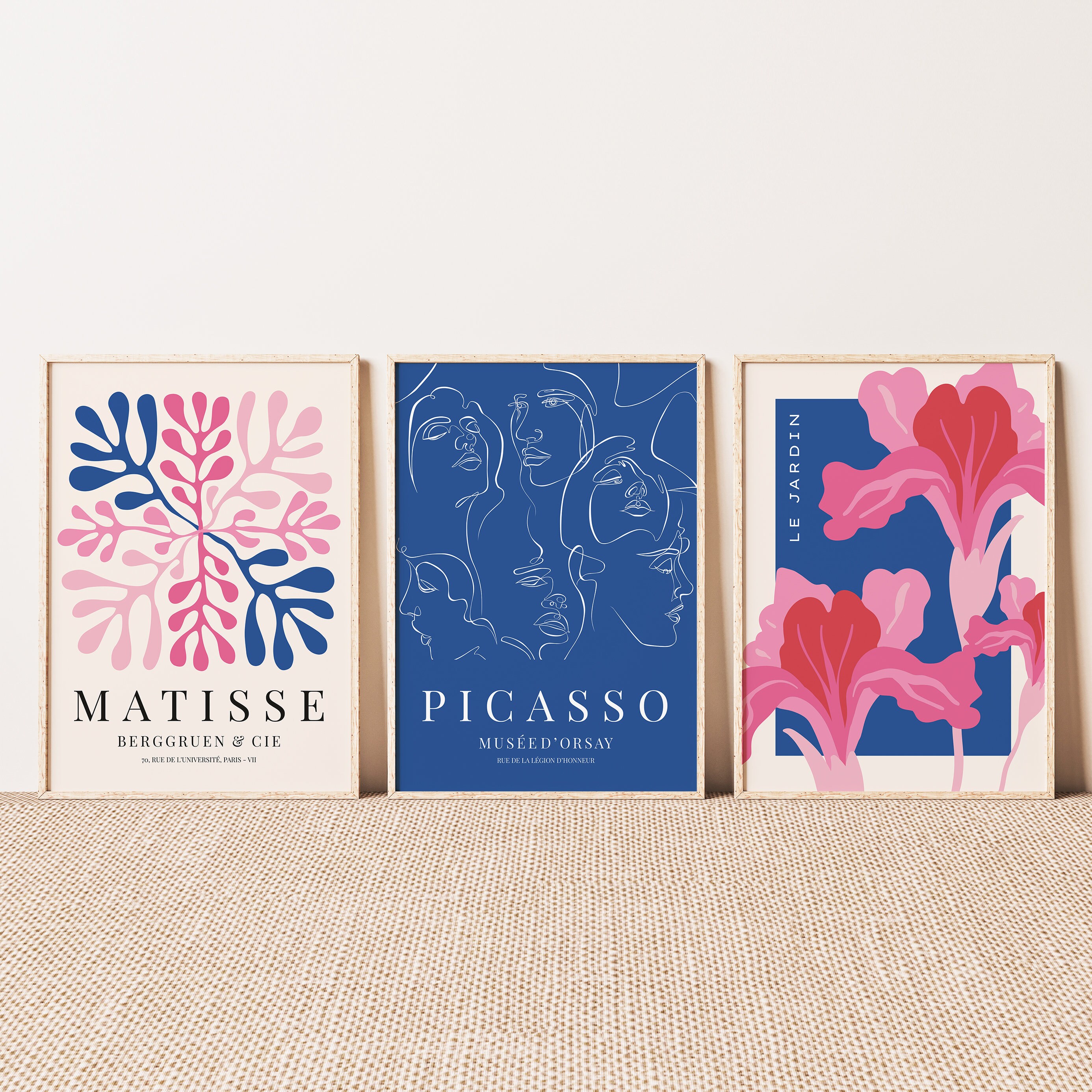 Navy Blue Henri Matisse Colorful Print Set of 3, Set of Matisse Wall Poster, 3 Piece Mid Century ...