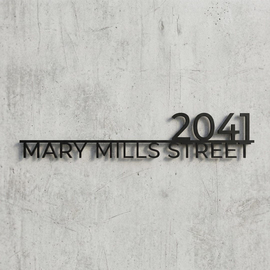 Mid Century Modern Metal House Number Sign, Address Number With Street ...