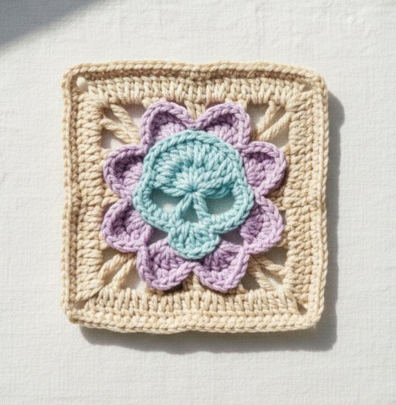 Gothic Bloom Skull Flower Granny Square ( Digital Pdf Pattern), Square ...