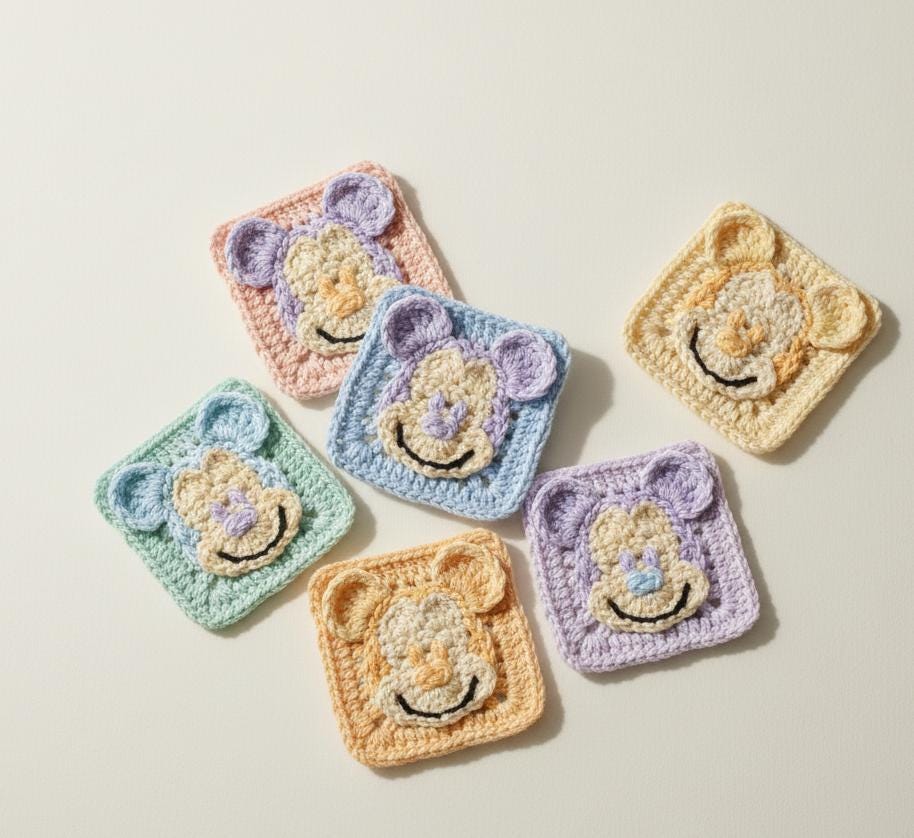 Granny Mouse Crochet Square Pattern, Mickey Baby Style Handmade DIY ...