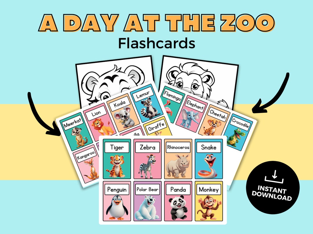 ZOO ANIMALS 20 Flash Cards BONUS 20 Free Coloring Pages Flash Cards Pdf ...