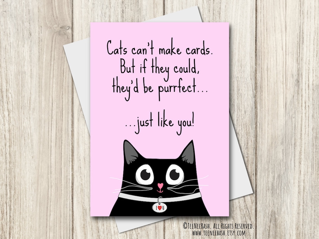 Cute Cat Printable Greeting Card Birthday Valentines DIY - Etsy