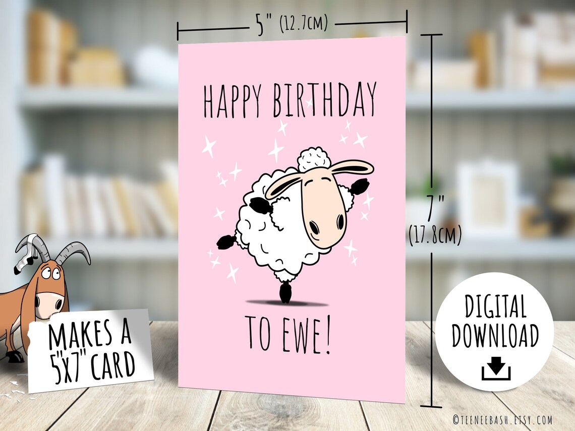 Happy Birthday to Ewe! Cute Pink Printable Dancing Sheep Birthday Card ...