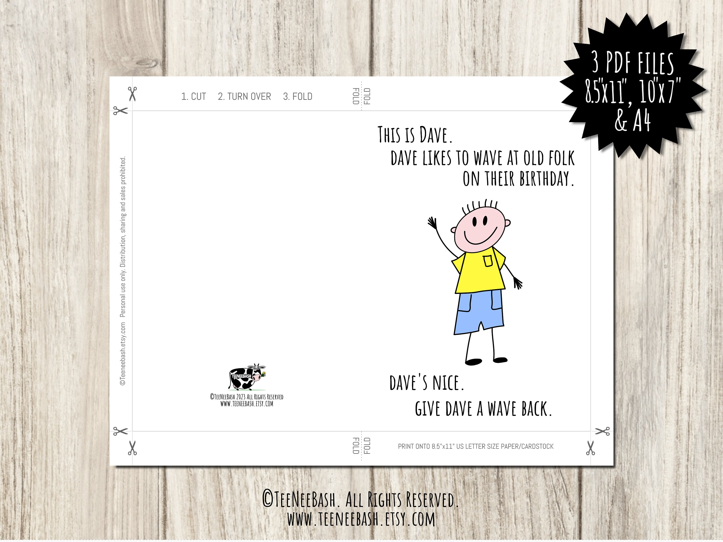 Printable Birthday Card 5"x7", Cheeky, Funny Greeting Card, Print at ...