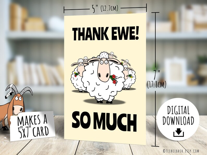 Printable Thank You Card, Cute Thanks Card, Adorable Sheep Thank You ...