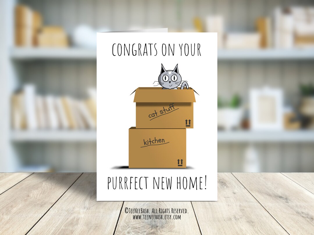 Printable New Home Card 5"x7", Cute Cat Moving House Greeting Card ...