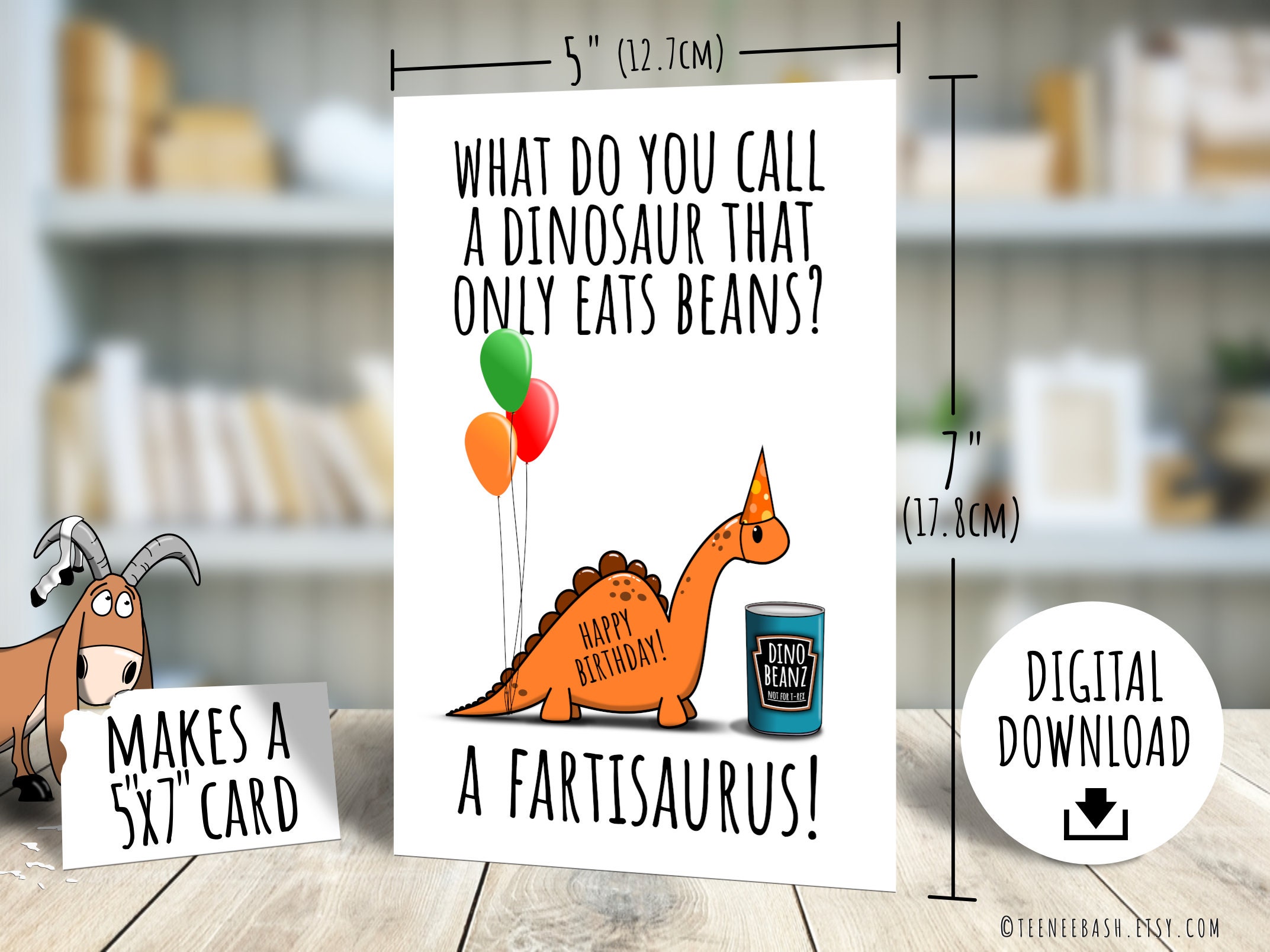 Printable Dinosaur Birthday Card 5"x7", Funny Greeting Card for ...
