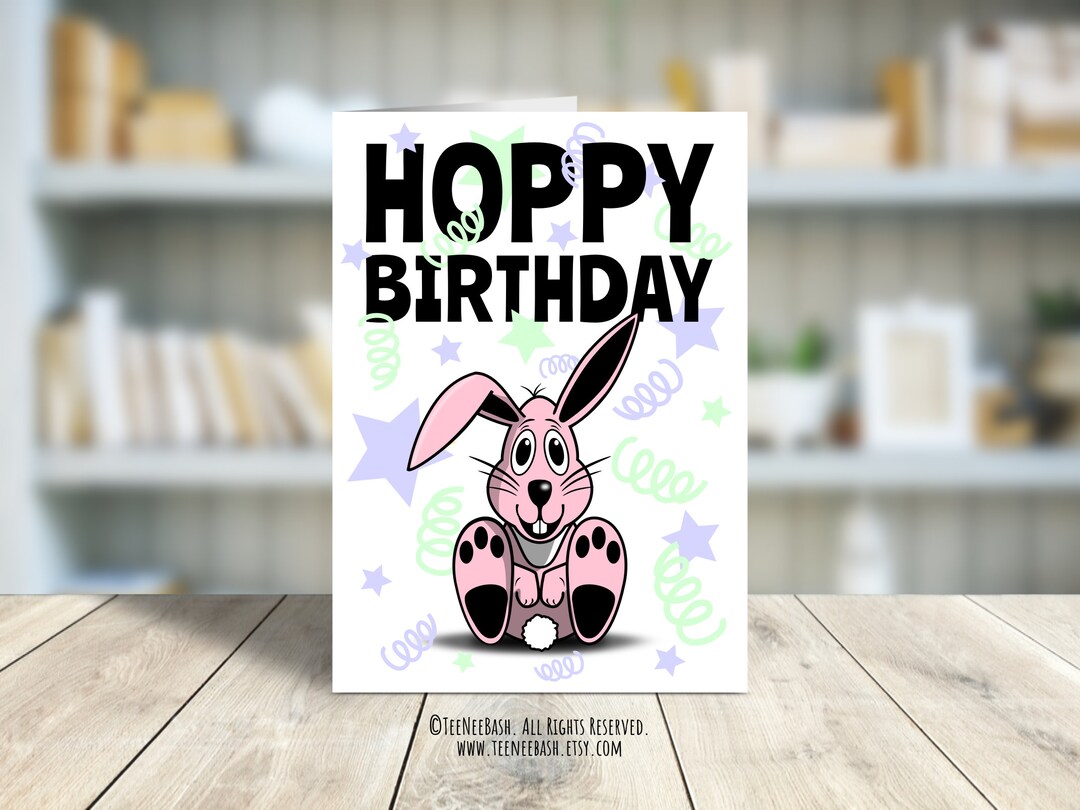 Printable Birthday Card 5x7, Cute Bunny Rabbit Greeting Card, Print at ...