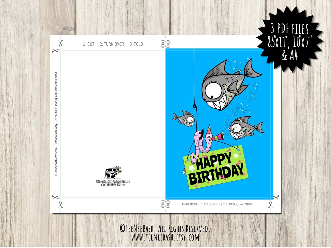 Printable Fishing Birthday Card 5"x7", Funny Fishing Greeting Card ...