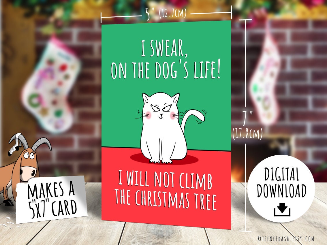 Printable Cat Christmas Card Funny Christmas Card Cat Holiday Card ...