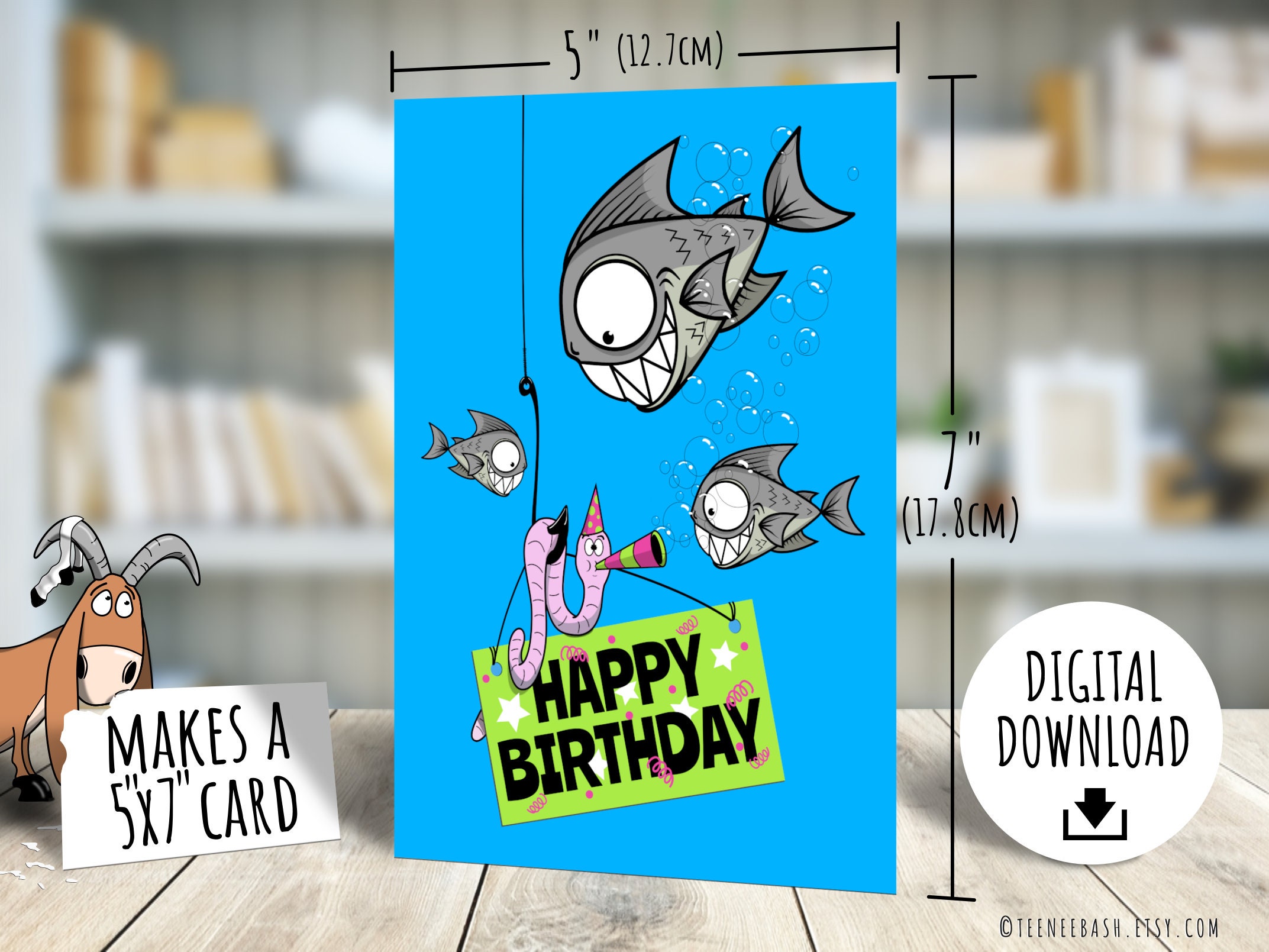 Printable Fishing Birthday Card 5"x7", Funny Fishing Greeting Card ...