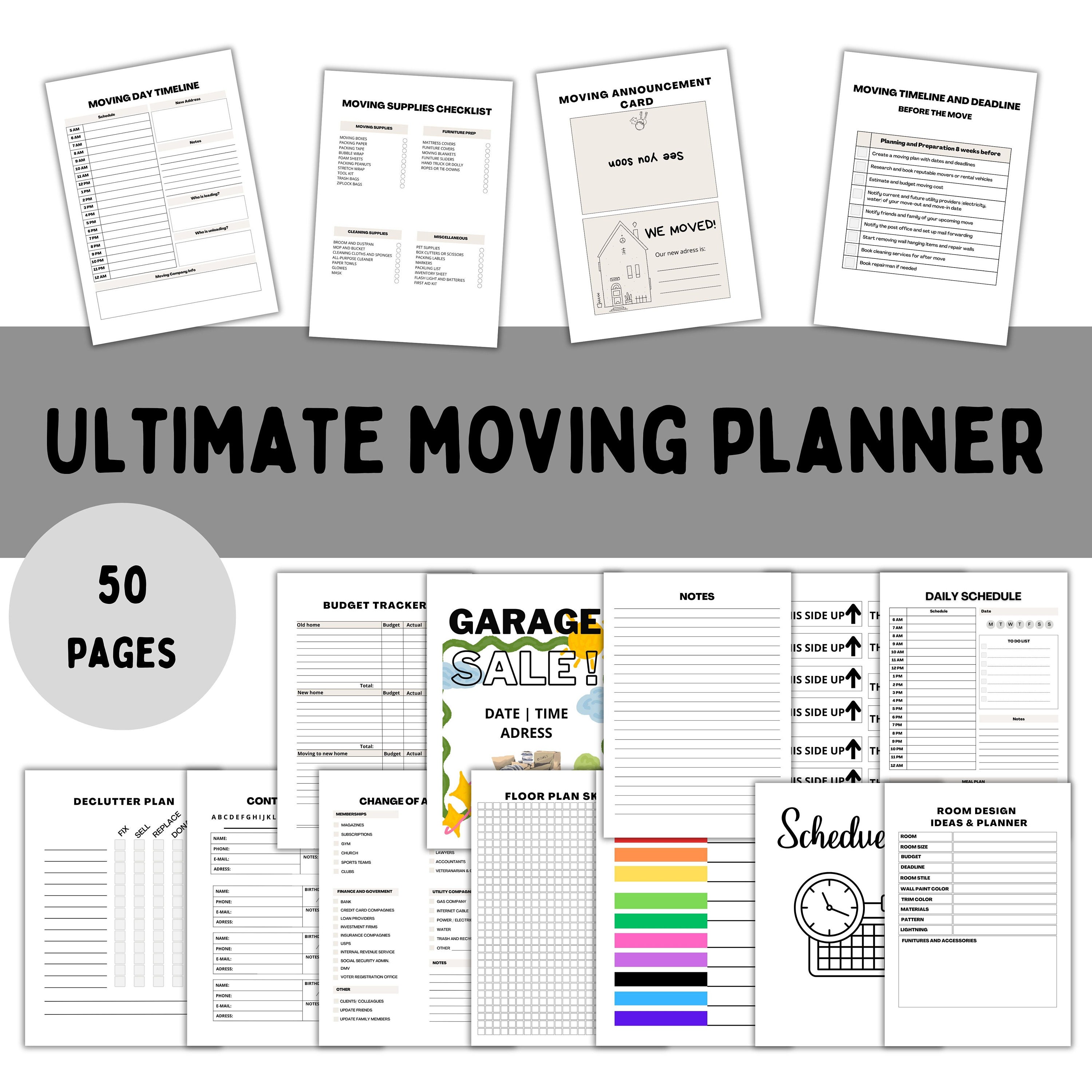 Moving Checklists and Planner Kit, Moving Organizer, To-do Lists and ...