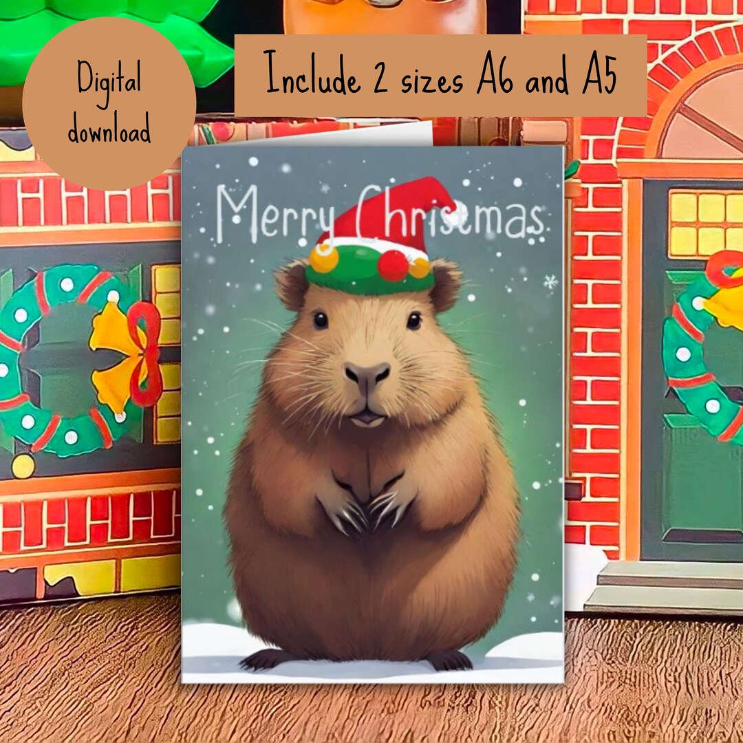 Capybara Christmas Card Printable Greeting Card Cute Holiday Greetings ...