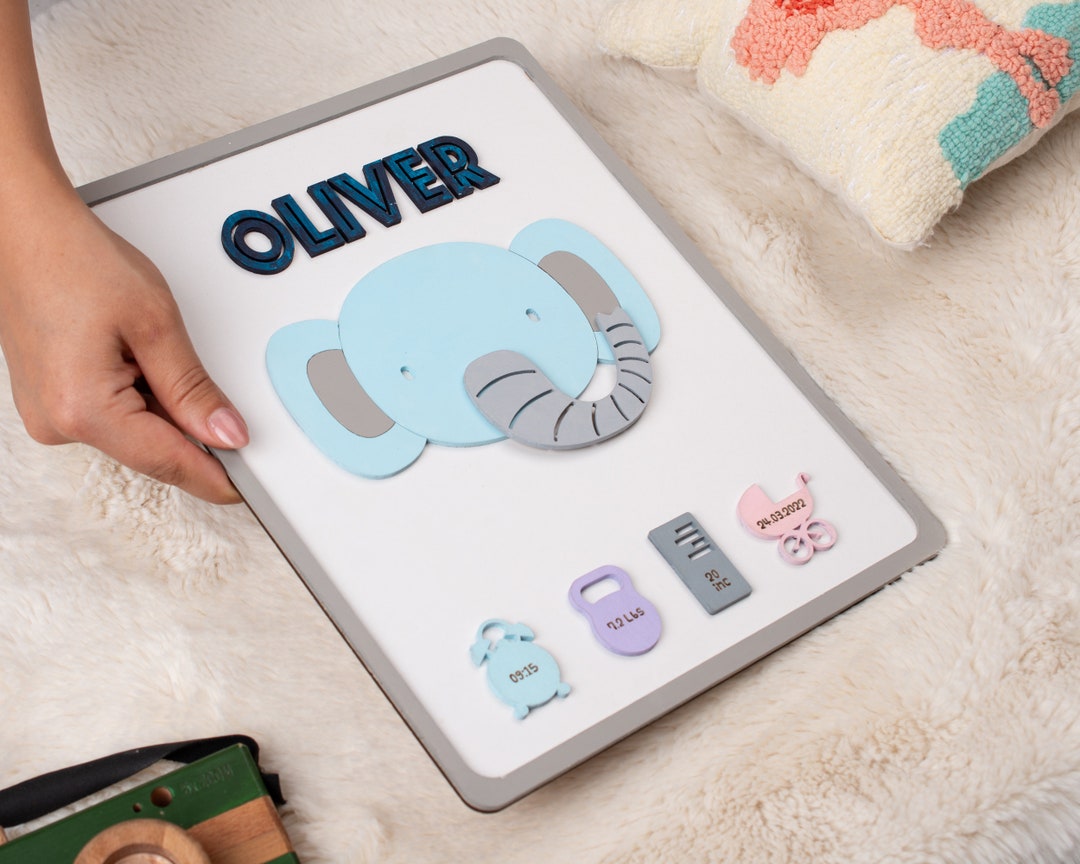 Custom Birth Announcement Sign With Stats, 3D Wood Baby Birth Wooden ...