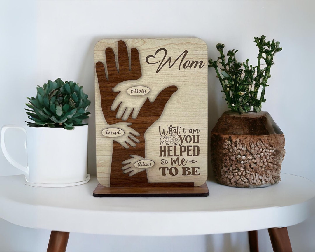 Family Embrace Custom Names Mother and Child Wooden Table Ensemble, Mom ...