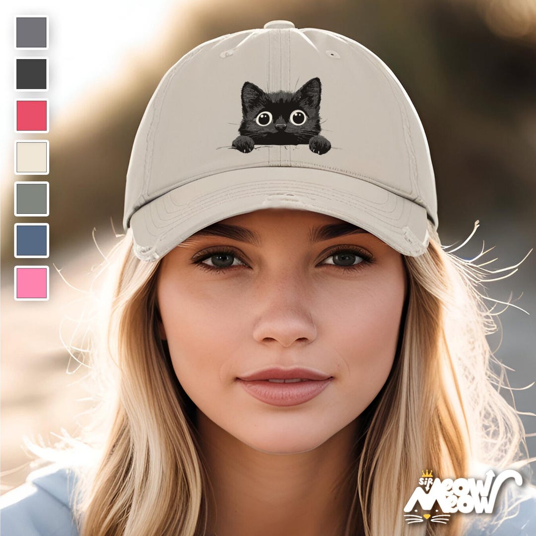 Distressed Black Cat Cap: Vintage-style Peeking Cat Hat - Etsy