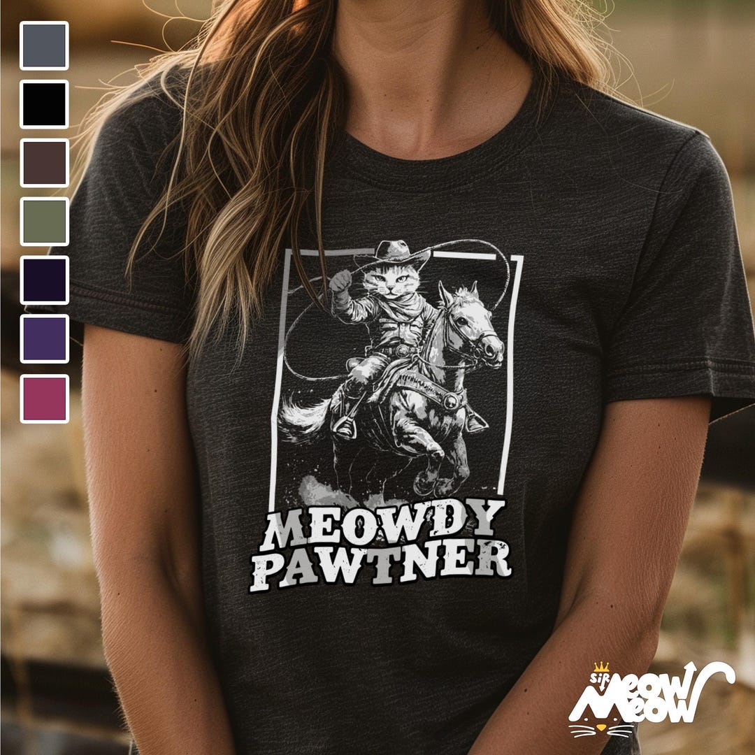 Funny Cowboy Cat T-shirt: Meowdy Pawtner Western Tee - Etsy