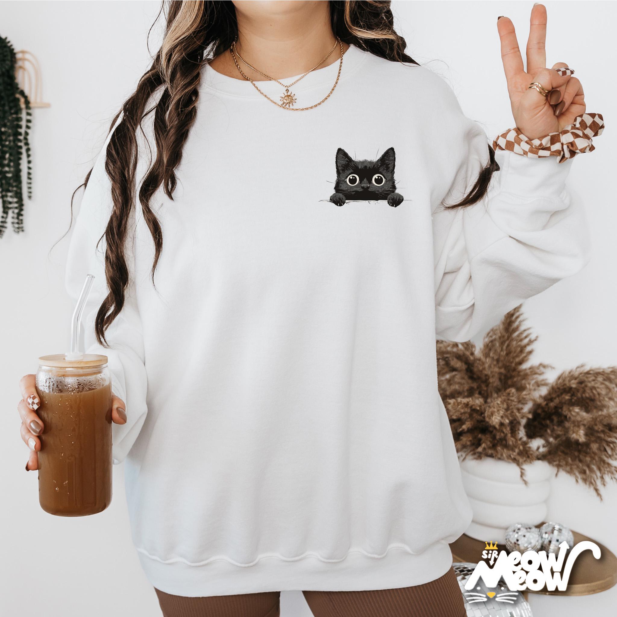 Cat Peeking Sweatshirt: Funny Black Cat Lover Gift - Etsy