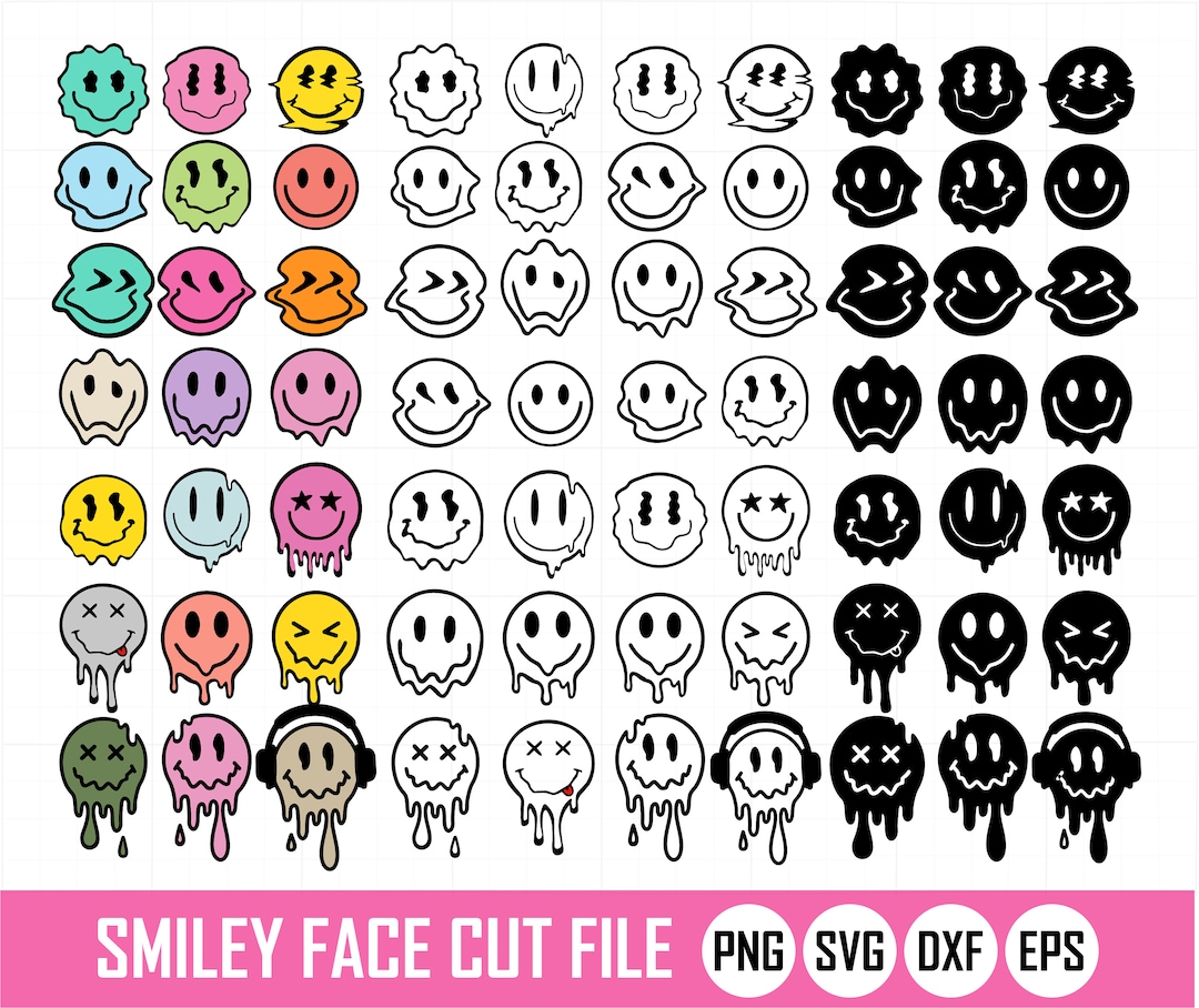 Smiley Face Svg Bundle, Heart Svg, Smiley Svg, Drippy Smiley Svg ...