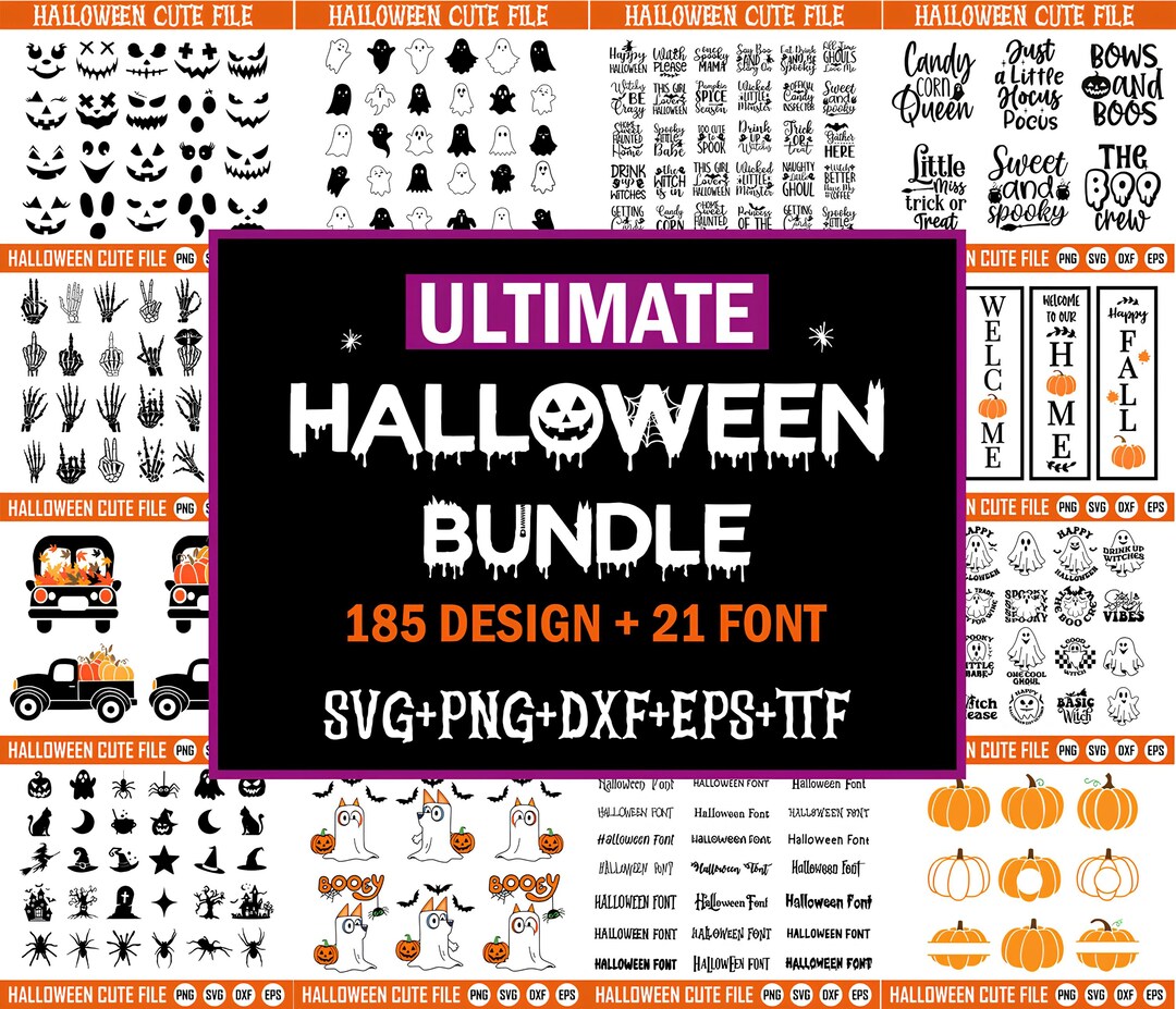 Ultimate Halloween Bundle, Halloween Font Bundle, Scary Face Svg, Boeey ...