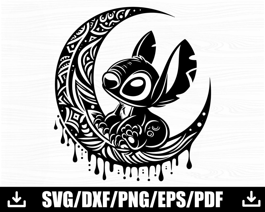 Stitch on the Moon Svg, Stitch Mandala Svg, Stitch Enchanted, Stitch ...