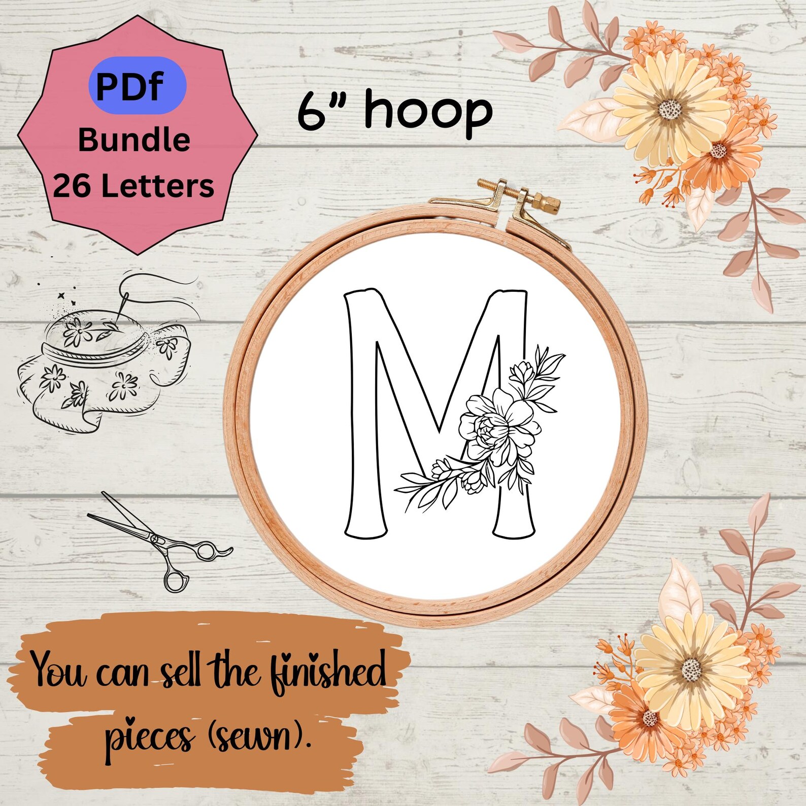Floral Alphabet Embroidery PDF Pattern, Embroidery Projects for ...