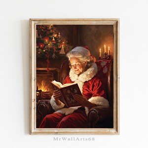 Vintage Christmas Print, Mrs Claus Reading Book, Christmas Decor Winter ...