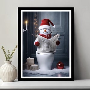 Snowman Art, Funny Bathroom Decor, Snowman in Toilet, Funny Christmas ...