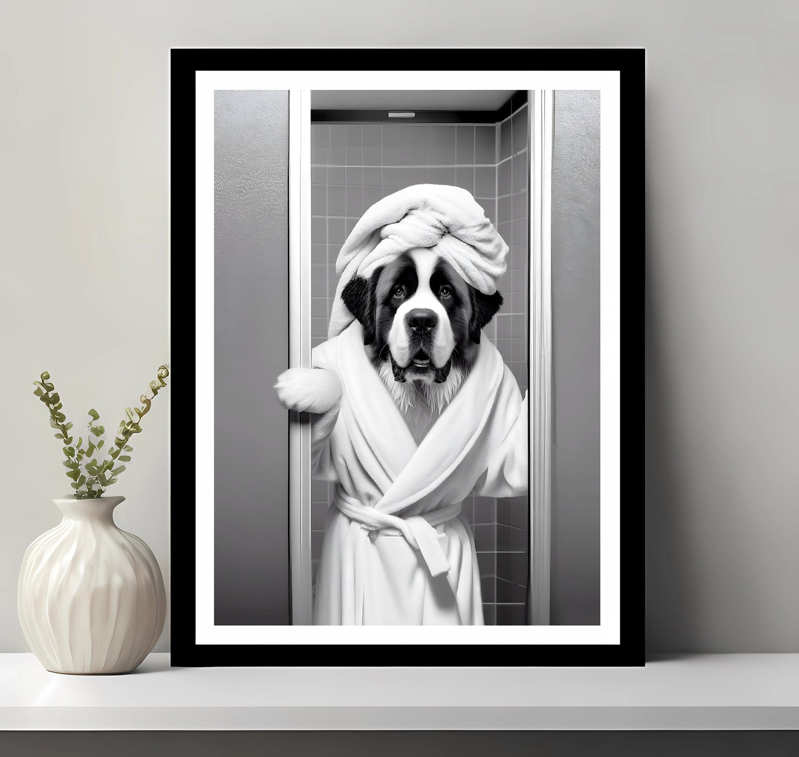 Saint Bernard Wall Art Funny Bathroom Decor Animal in - Etsy