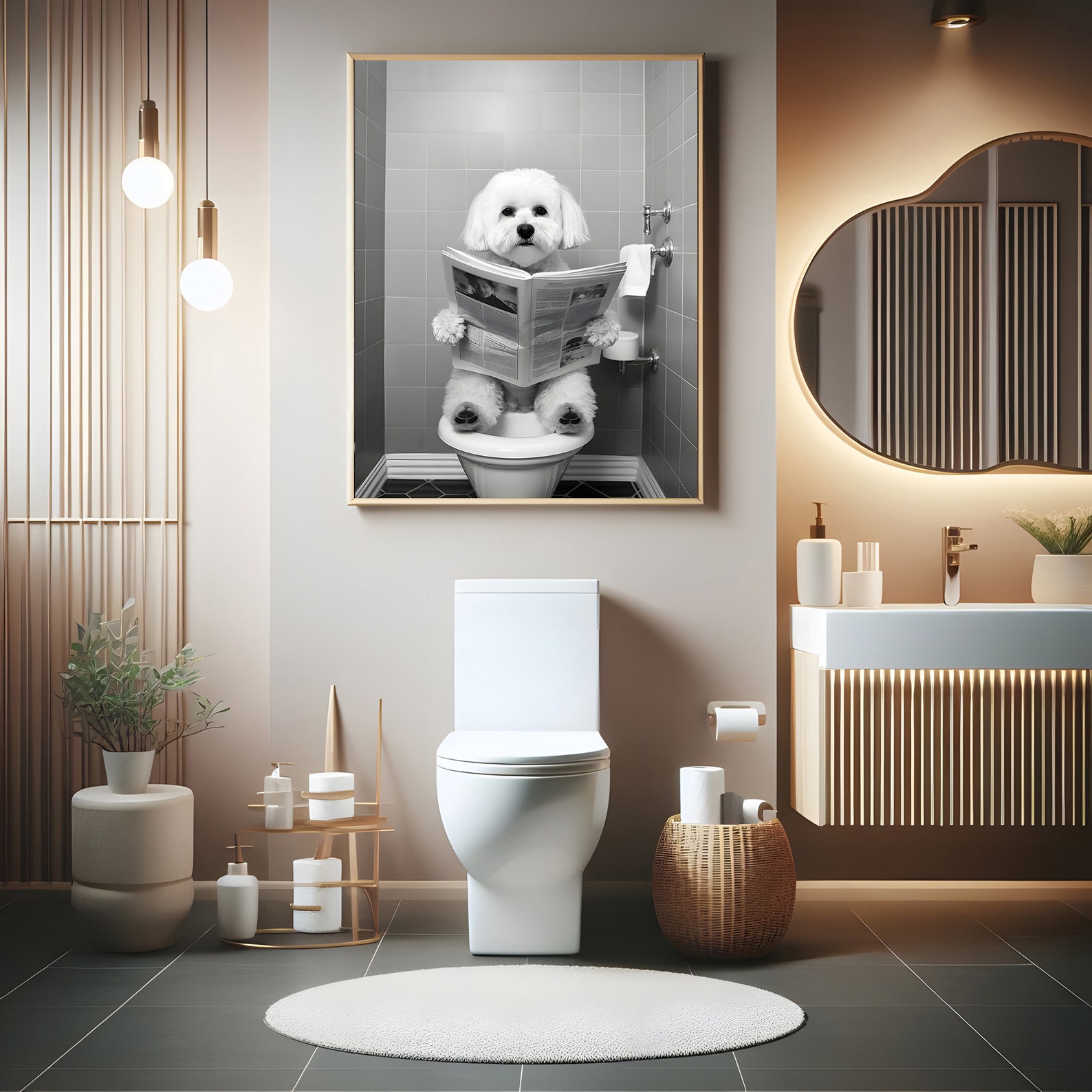Bichon Frise Wall Art, Funny Bathroom Decor, Bichon Frise in Toilet ...