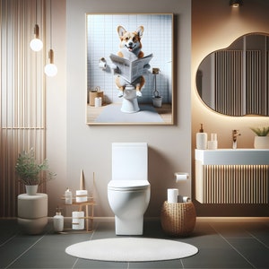 Pembroke Welsh Corgi Wall Art, Funny Bathroom Decor, Corgi in Toilet ...