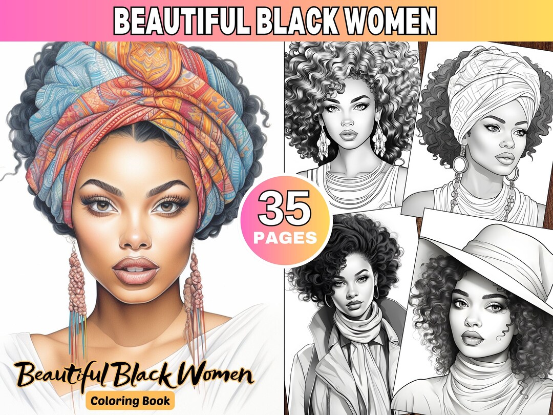 35 Beautiful Black Women Coloring Book, Printable Afro American Woman ...