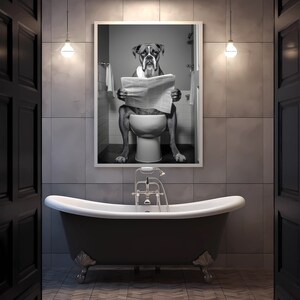 Boxer Dog Wall Art, Funny Bathroom Decor, Boxer Dog in Toilet, Animal ...