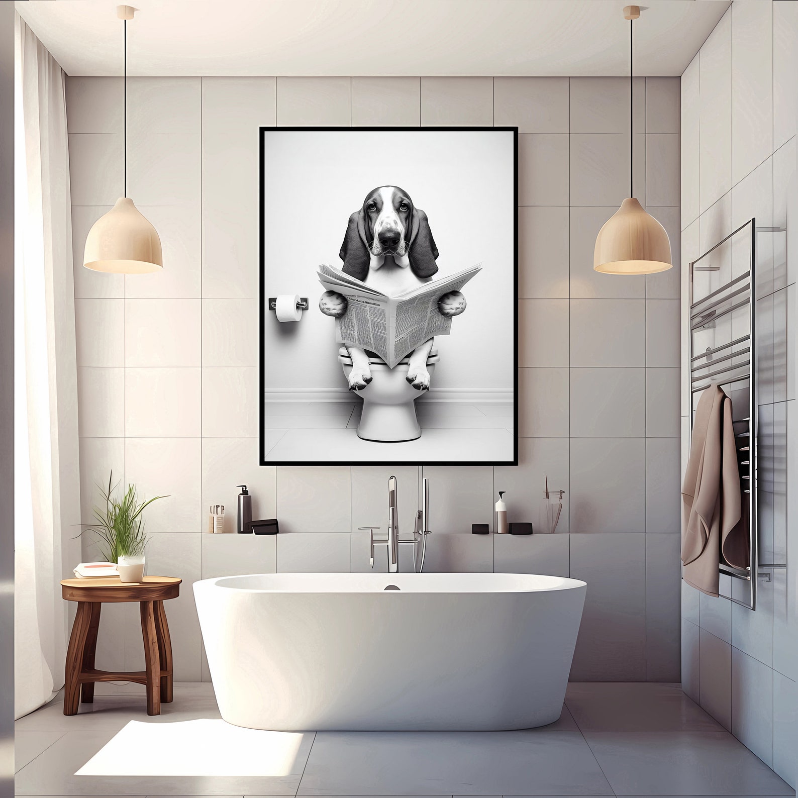 Basset Hound Wall Art, Funny Bathroom Decor, Basset Hound in Toilet ...