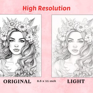 20 Flower Princess Coloring Book, Printable PDF, Grayscale Coloring ...