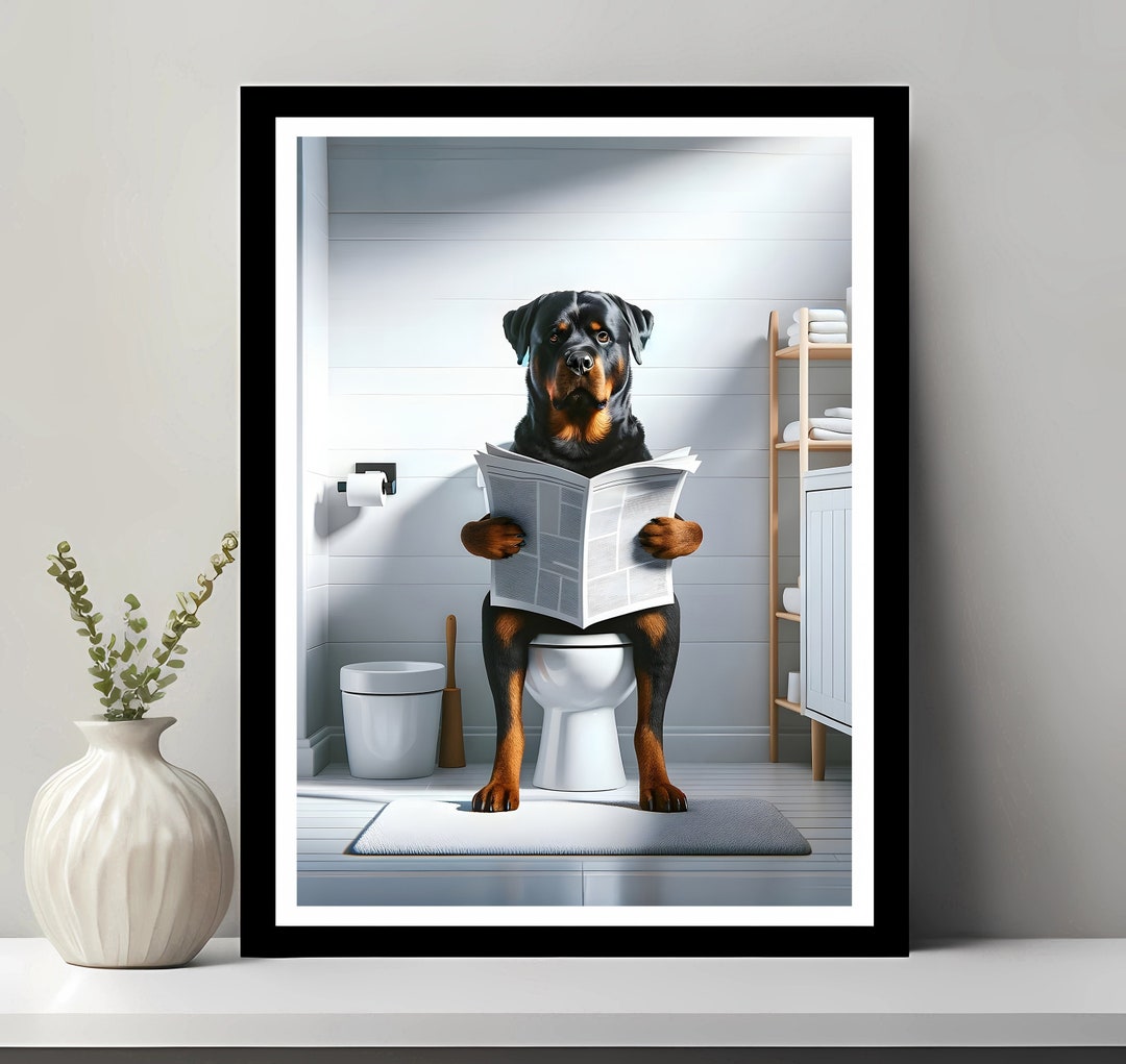 Funny Rottweiler Bathroom Art: Dog on Toilet Print (digital Download ...