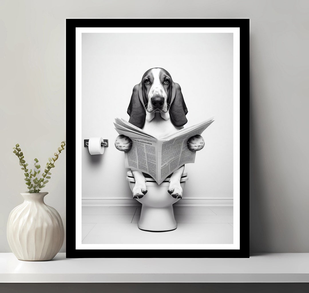 Basset Hound Wall Art, Funny Bathroom Decor, Basset Hound in Toilet ...