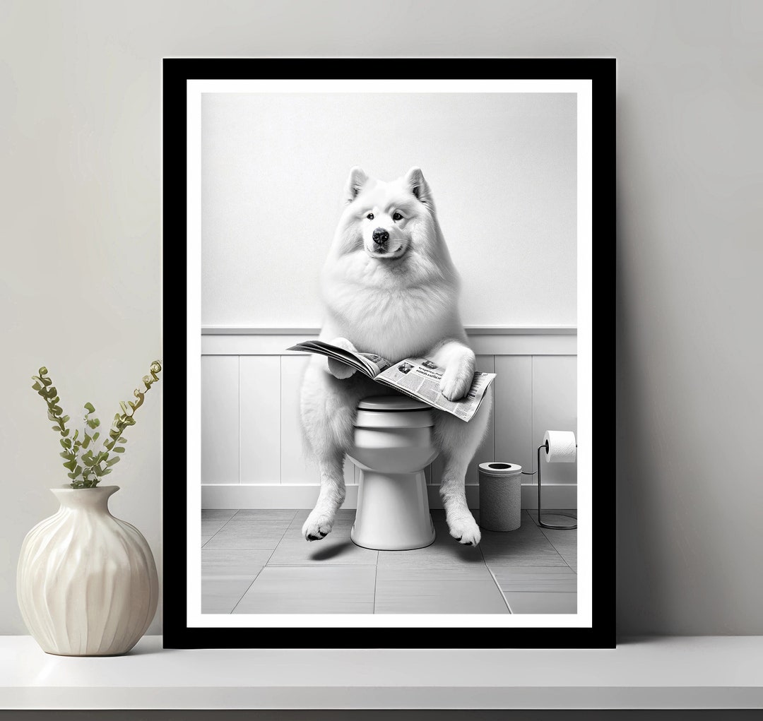 Samoyed Wall Art, Funny Bathroom Decor, Samoyed Dog in Toilet, Animal ...