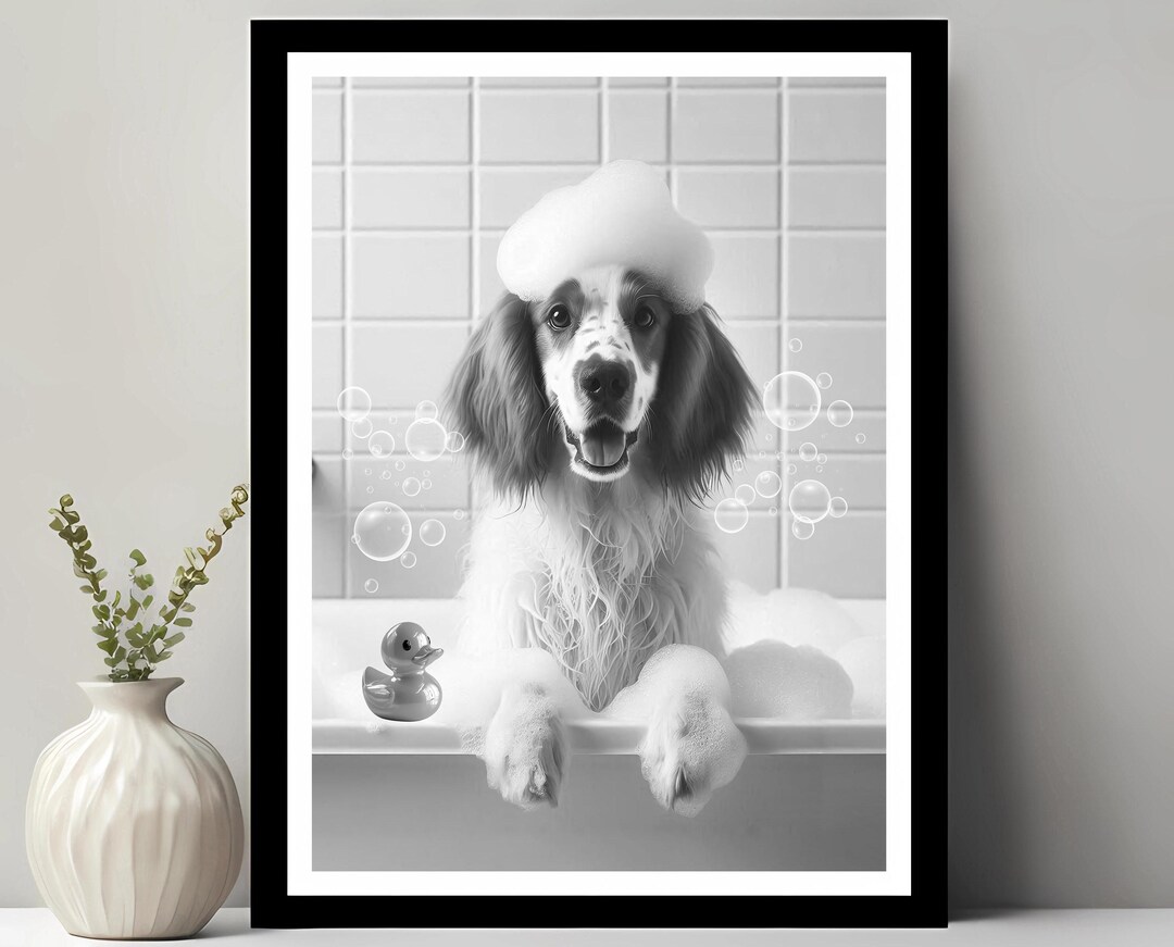 English Setter Wall Art, Funny Bathroom Decor, Pet Portrait, Dog Art ...