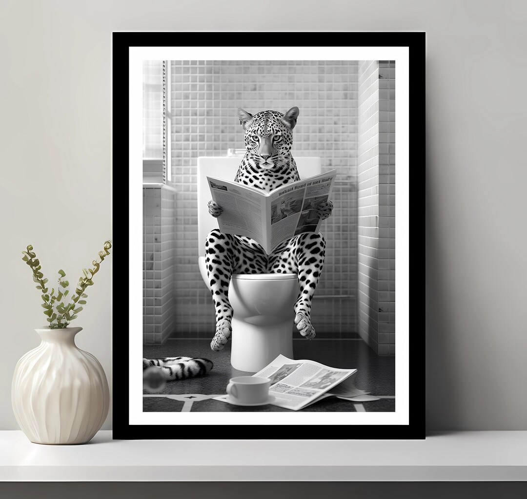 Leopard Print, Funny Bathroom Decor, Leopard in Toilet, Animal in ...