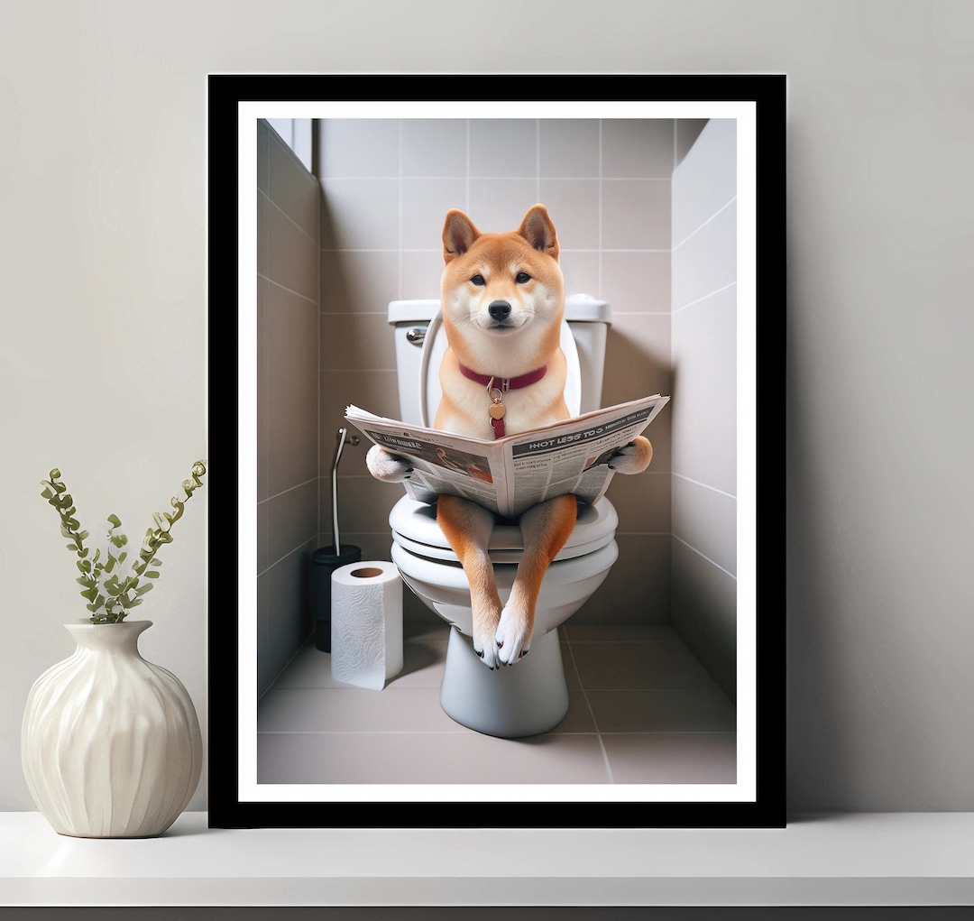 Shiba Inu Wall Art, Funny Bathroom Decor, Shiba Inu in Toilet, Animal ...
