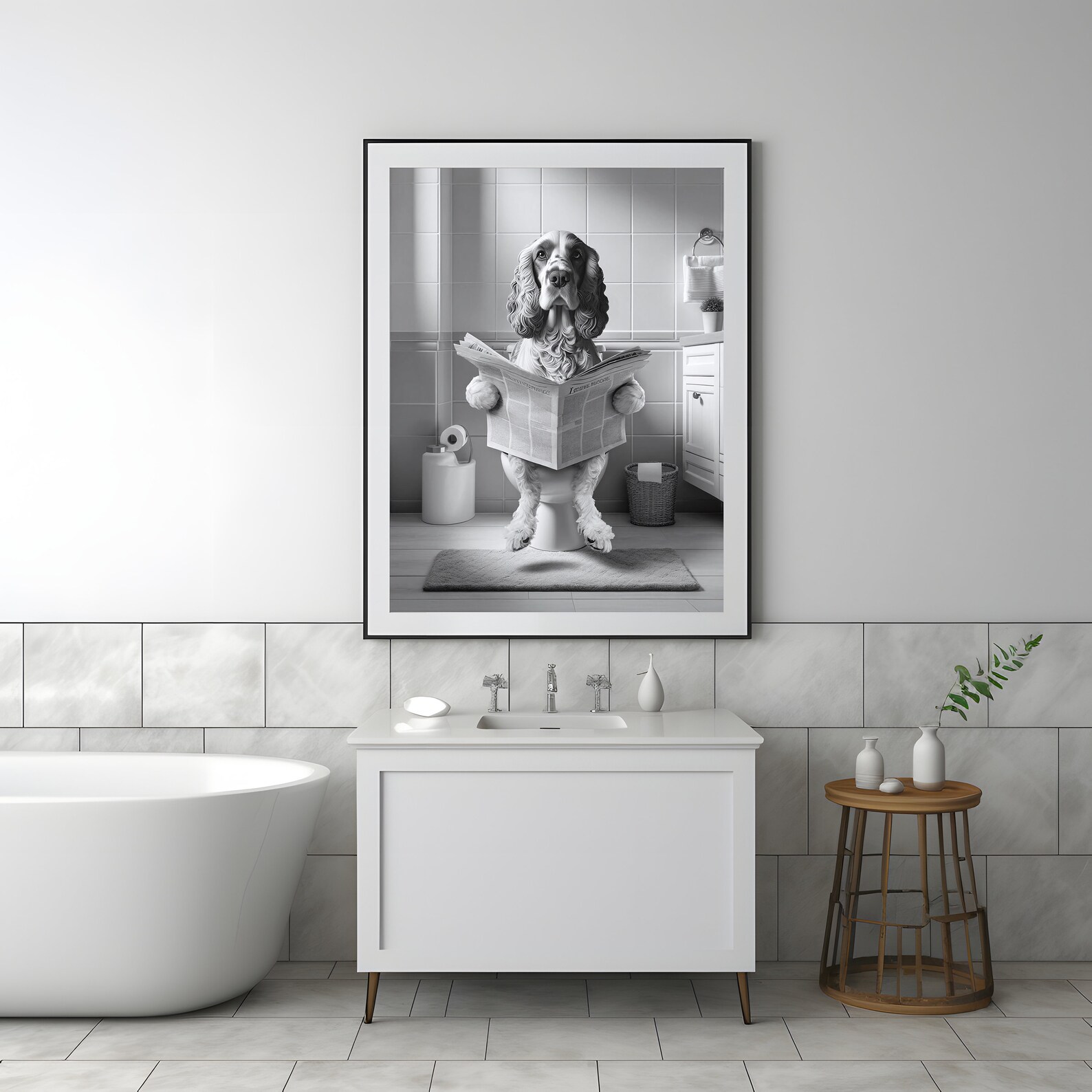 Clumber Spaniel Wall Art, Funny Bathroom Decor, Clumber Spaniel in ...