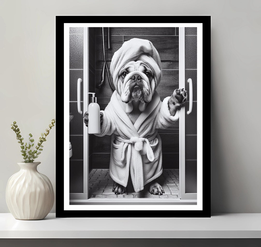 English Bulldog Wall Art, Bathroom Art Print, English Bulldog Photo ...