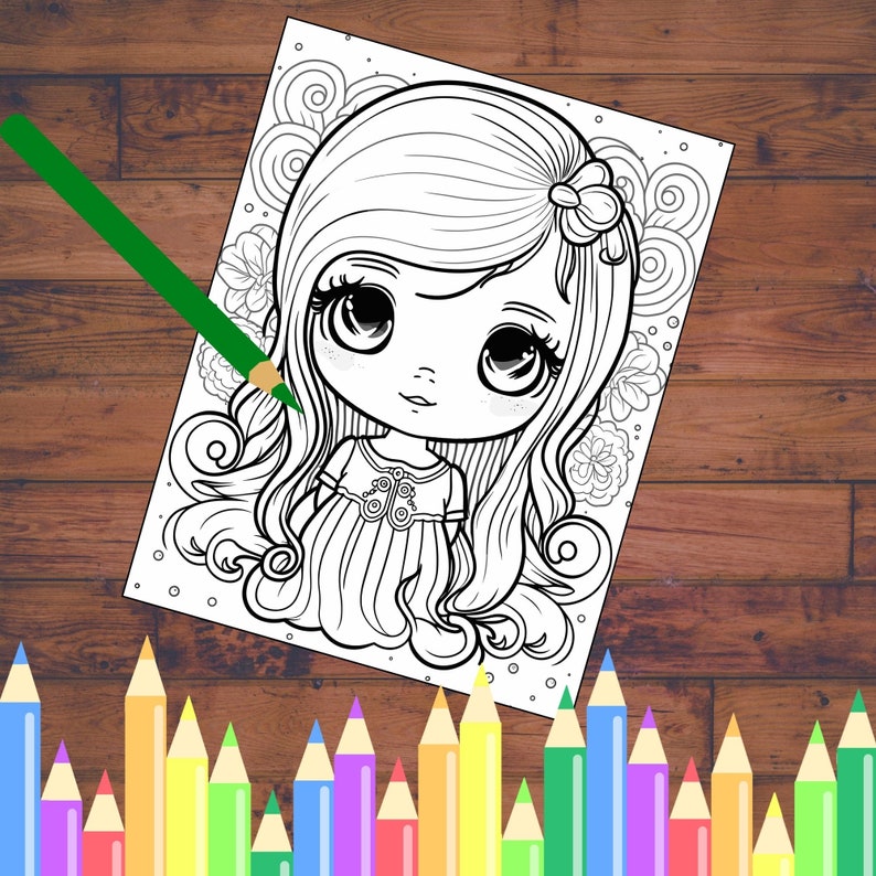 27 Kawaii Girls Coloring Pages Cute Coloring Book Gift for - Etsy